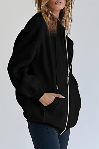 PRETTYGARDEN Women's 2023 Zip Up Y2K Hoodies Casual Long Sleeve Sweatshirts Fall Track Jackets With Pockets (Black,Small)