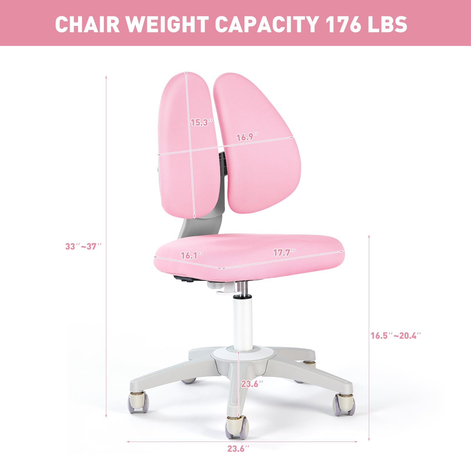 Swivel 360° Armless Kid Chair Comfy, Adjustable Height Student Chair, Seat Depth Adjustable, Home School Ergonomic Computer Activity Chair with Sit Brake Casters, Kids Chair for Classroom