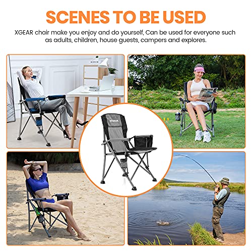 Hard Arm Folding Camping Chair Beach Chair Lawn Chair for Adults with Breathable Back for Summer (Cool Grey)