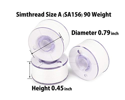 Simthread 144pcs White 90 Weight WT(60S/2) Prewound Bobbins Thread Size A Class 15 Plastic Sided for Brother Babylock Embroidery Thread Sewing Thread Machine DIY