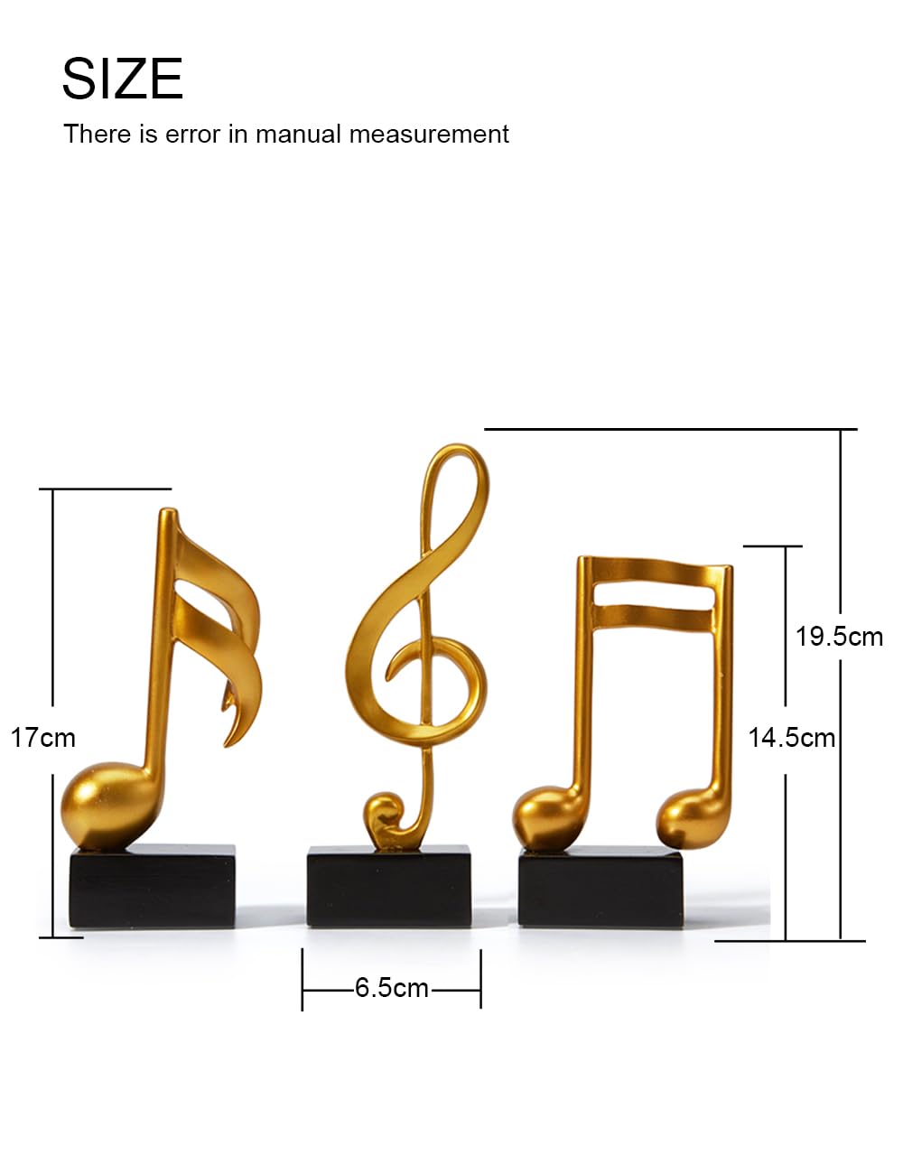 HAUCOZE 3pcs Music Note Decor Gifts Musical Figurine Modern Statue Sculpture Table Centerpiece Crafts Gold Home Arts 7.5inch