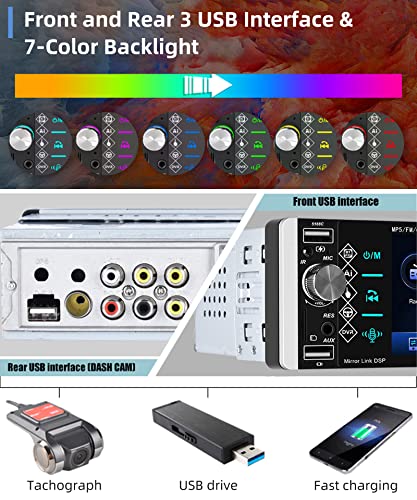Single Din Car Stereo Support Apple Carplay Android Auto, Podofo 5.1'' IPS Touchscreen Car Radio Video Music Player Bluetooth Audio AUX/USB/FM Voice Assistant Steering Wheel Control Backup Camera