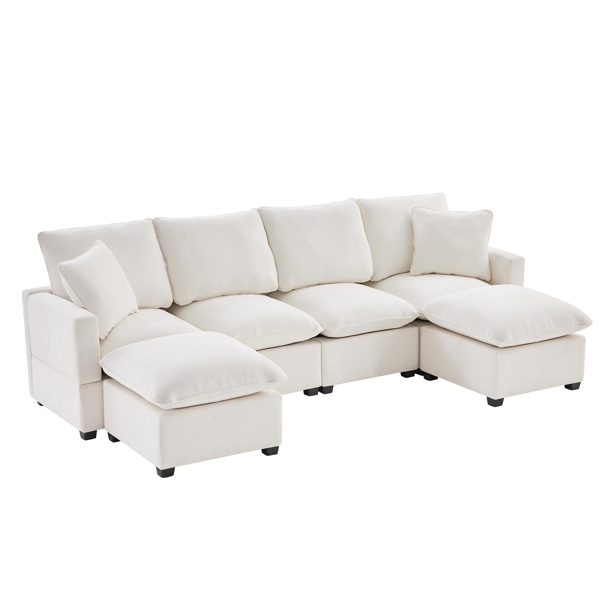Tmsan Chenille Sectional Sofa Cloud Couch for Living Room, 110" Modern U Shaped Comfy 4 Seater Modular Sofa with Chaise Lounge & 2 Pillows for Bedroom Apartment Office