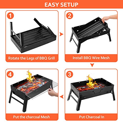 Portable BBQ Grill Folding Charcoal Grill, 17 * 10ββ Barbecue Area Stainless Grill, Lightweight Instant Smoker Grill, Small Grill, Table Top Grill for Outdoor Barbecues Camping Picnics Beach Party