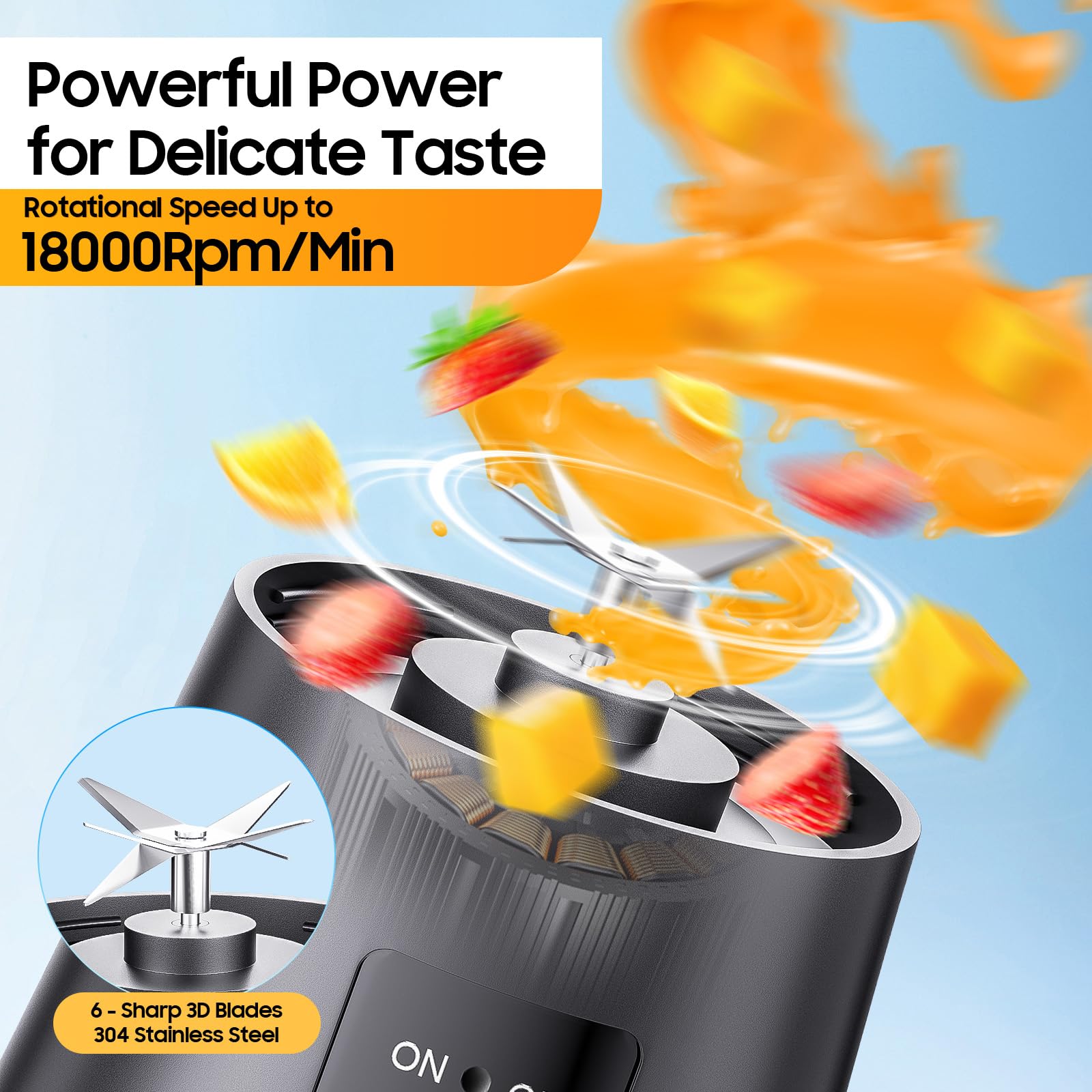 Portable Blender Personal Size Blender - Cordless Rechargeable Blender for Smoothies and Shakes, Mini Blender with 6 Blades, Small Blender 380Ml BPA Free Juice Cup, Freshly Squeezed for Picnic/Sprots