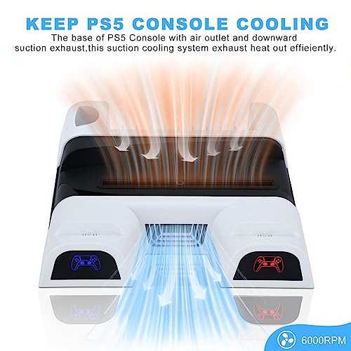 PS5 Stand and Cooling Station,Dual PS5 Controller Charger for PS5 Console,Remote Control 10 Game Solts 3-Level Cooling Fan Compatible with Platstation 5 Disc & Digital Editions
