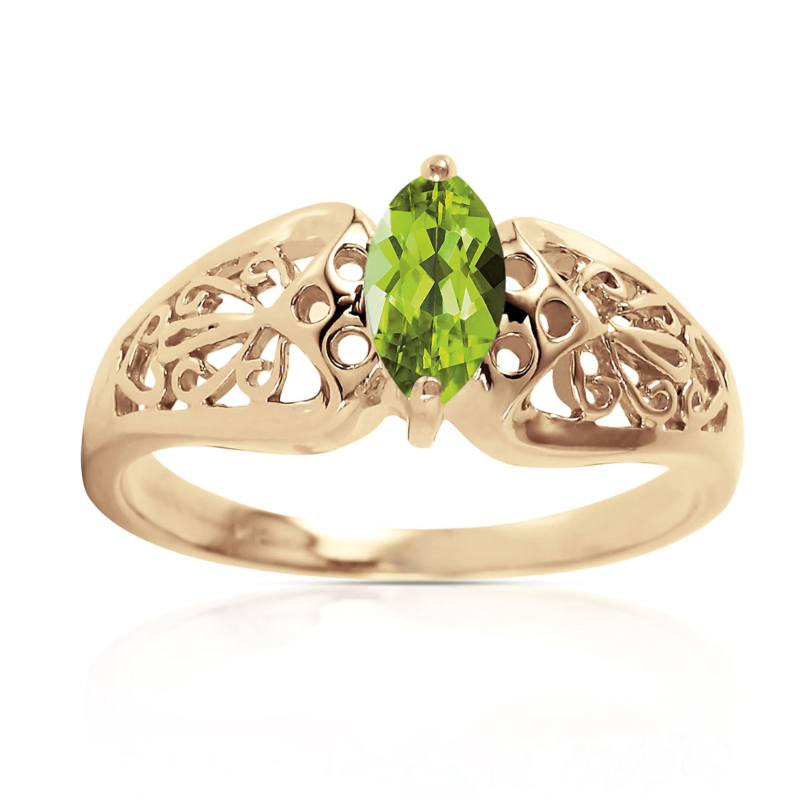 Galaxy Gold GG 14k Yellow Gold Filigree Ring with natural Marquis-Shaped Peridot - Size 6.5