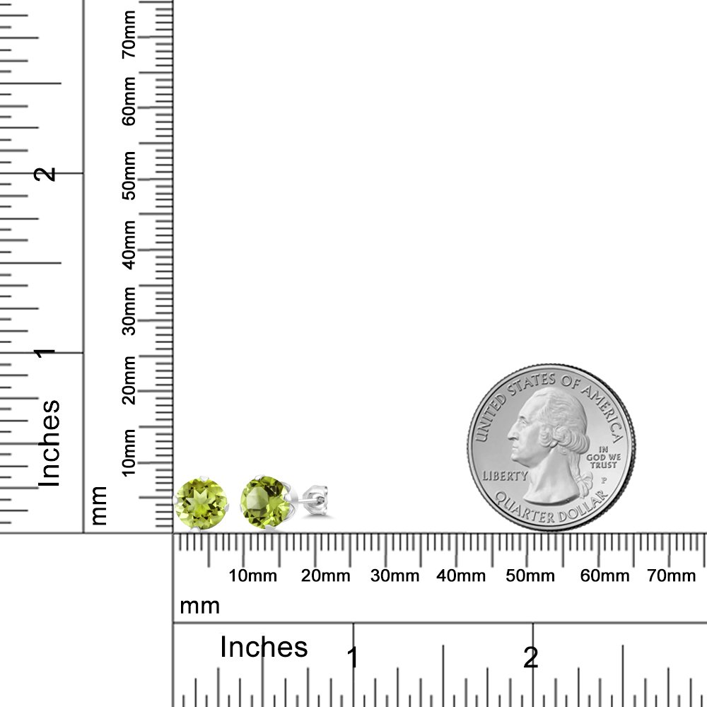Gem Stone King 925 Sterling Silver Green Peridot Stud Earrings For Women (2.00 Cttw, Gemstone Birthstone, Round 6MM)