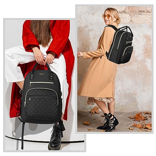YAMTION Black Backpack for Women and Teen Girls,School Backpack TSA Laptop Bookbag with USB for College University Business Work Travel