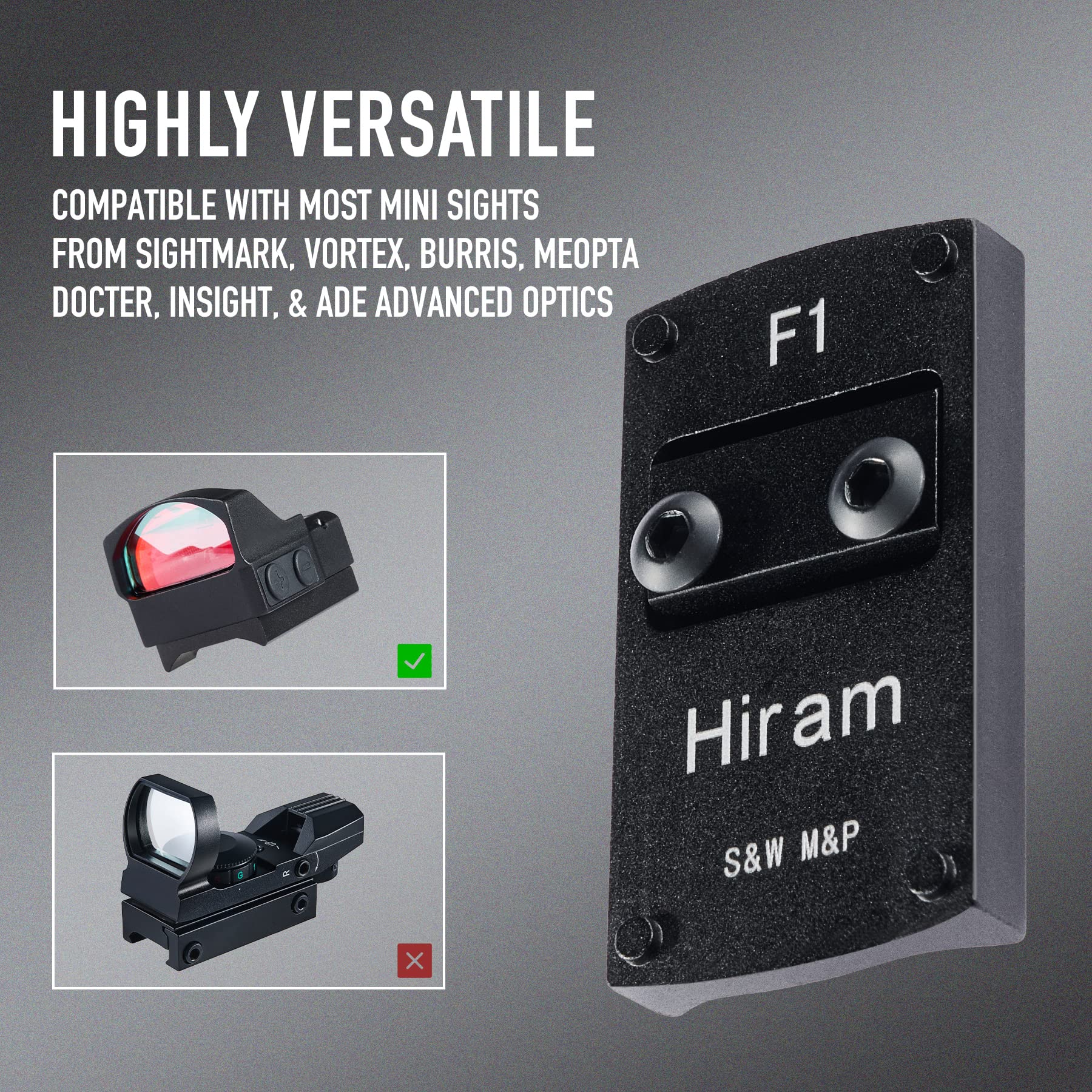 HIRAM Red Dot Sight Mounting Plate for Smith & Wesson M&P Series Guns, Micro Reflex Sight Mounting Base Adapter, Handgun & Pistol Accessories, Compatible with Vortex, SightMark, Burris Red Dots More