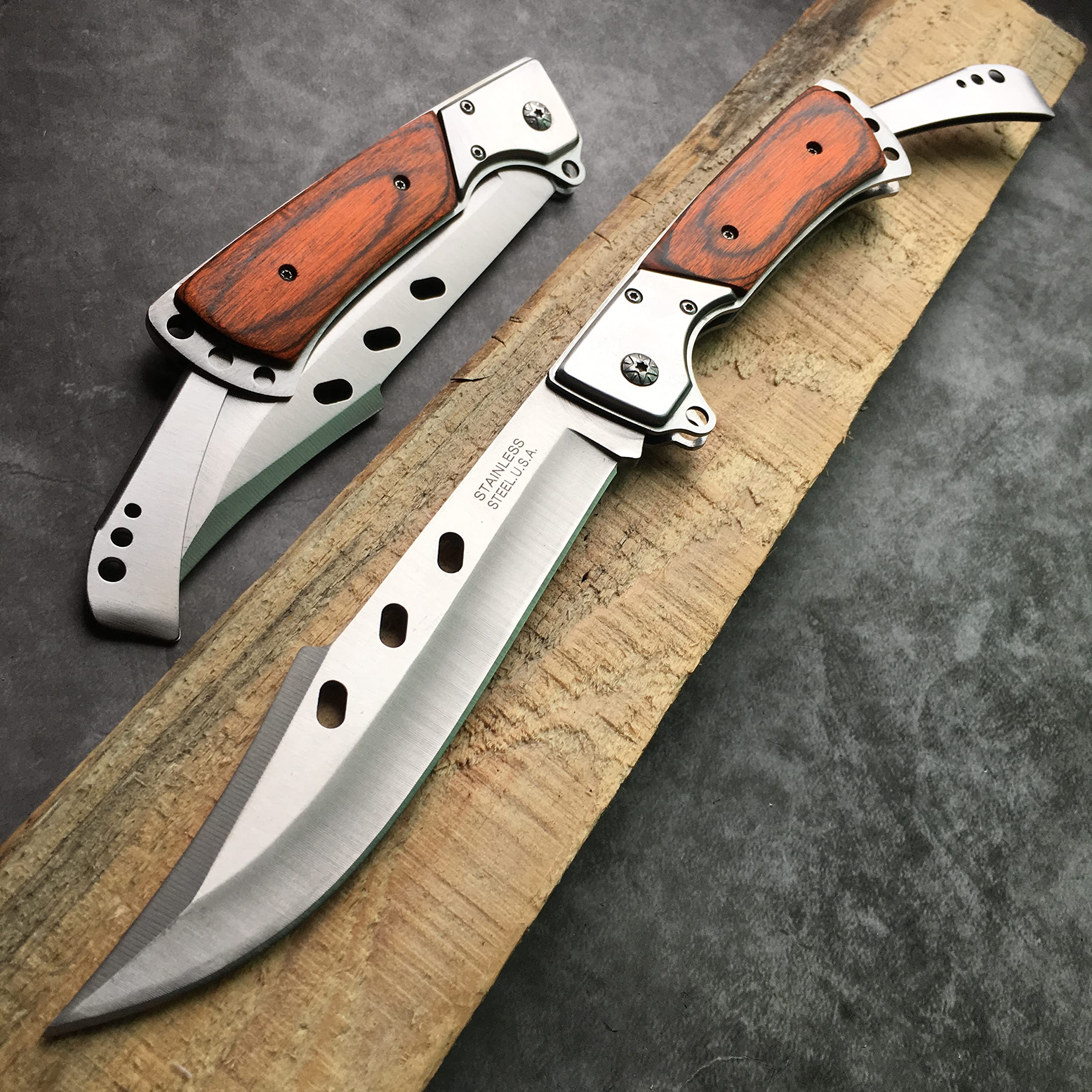 HOLYEDGE 10.5" Folding Tactical Knife with Rosewood Handle - Best EDC Pocket Tactical Outdoor Survival Knife