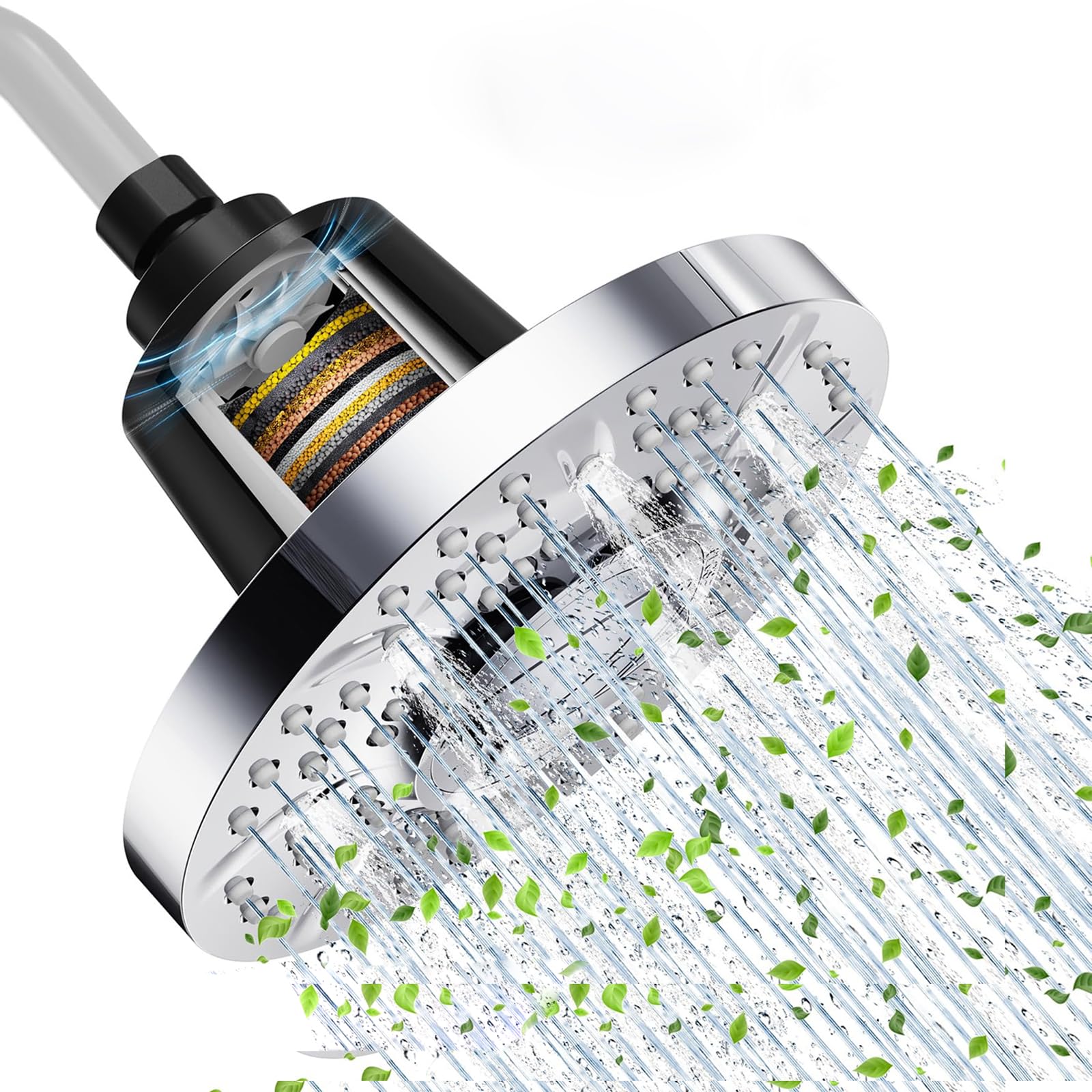 SR SUN RISE 7 Inch Anti-Clog High-Pressure Filtered Shower Head with 20-Stage Filter - Dermatologist Recommended for Softening Hard Water to Improve Hair and Skin Problems, Chrome