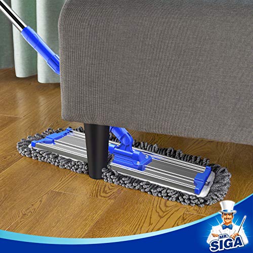 MR.SIGA 18" Professional Microfiber Mop for Floor Cleaning, Stainless Steel Telescopic Handle, Includes 2 Washable Premium Microfiber Mop Pads, 1 Scrub Cloth and 1 Dust Cloth