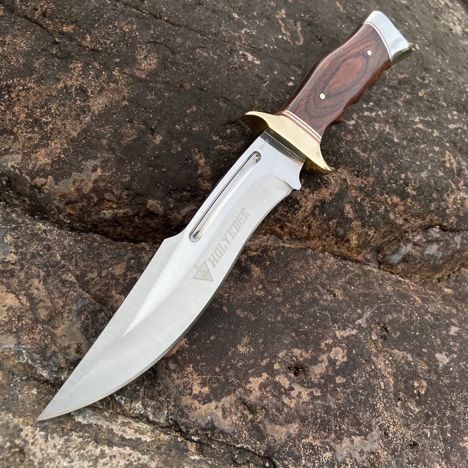 HOLYEDGE 12.2" Hunting Fixed Blade Knife with Wood Handle and Nylon Sheath- Best Outdoor Camping,Hunting,Fishing,Hiking Tactical Survival Knife