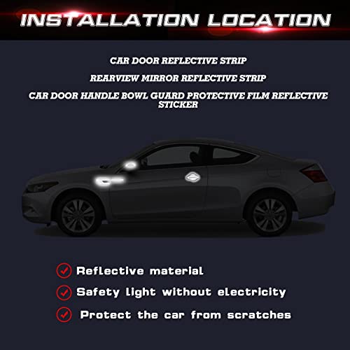 Xotic Tech Car Side Door Marker Rearview Mirror Edge & Door Handle Protector Guard Cover Warning Sticker Set, Carbon Fiber Pattern w/Reflective Safety Strip (White)