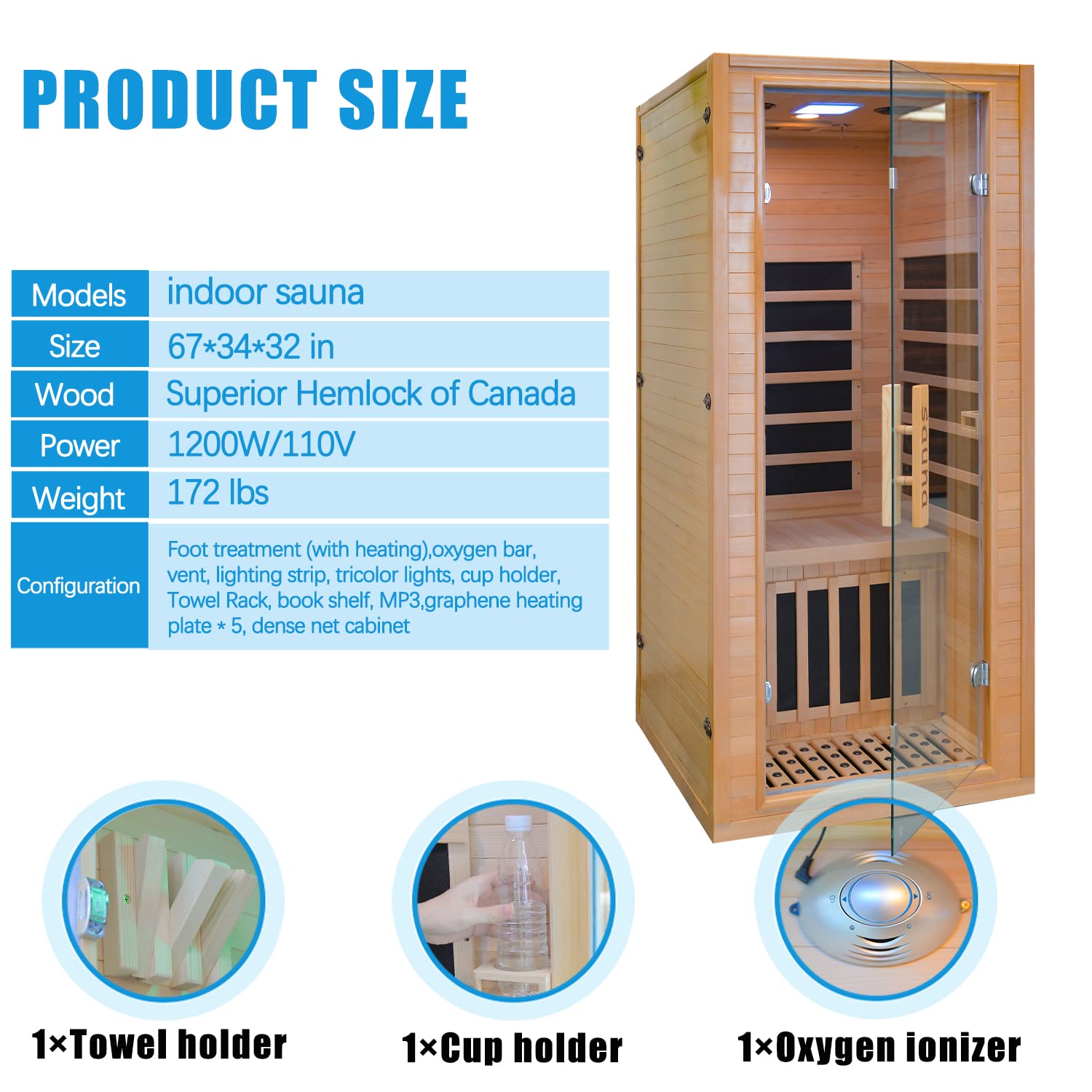 Low EMF Infrared Home Sauna,Personal Outdoor Indoor Heaters Saunas Wood Tiny Dry Barrel Snfared at Home Sauna Room Allwood for Men Women,Bluetooth ,LCD Display-Control,Canadian Hemlock
