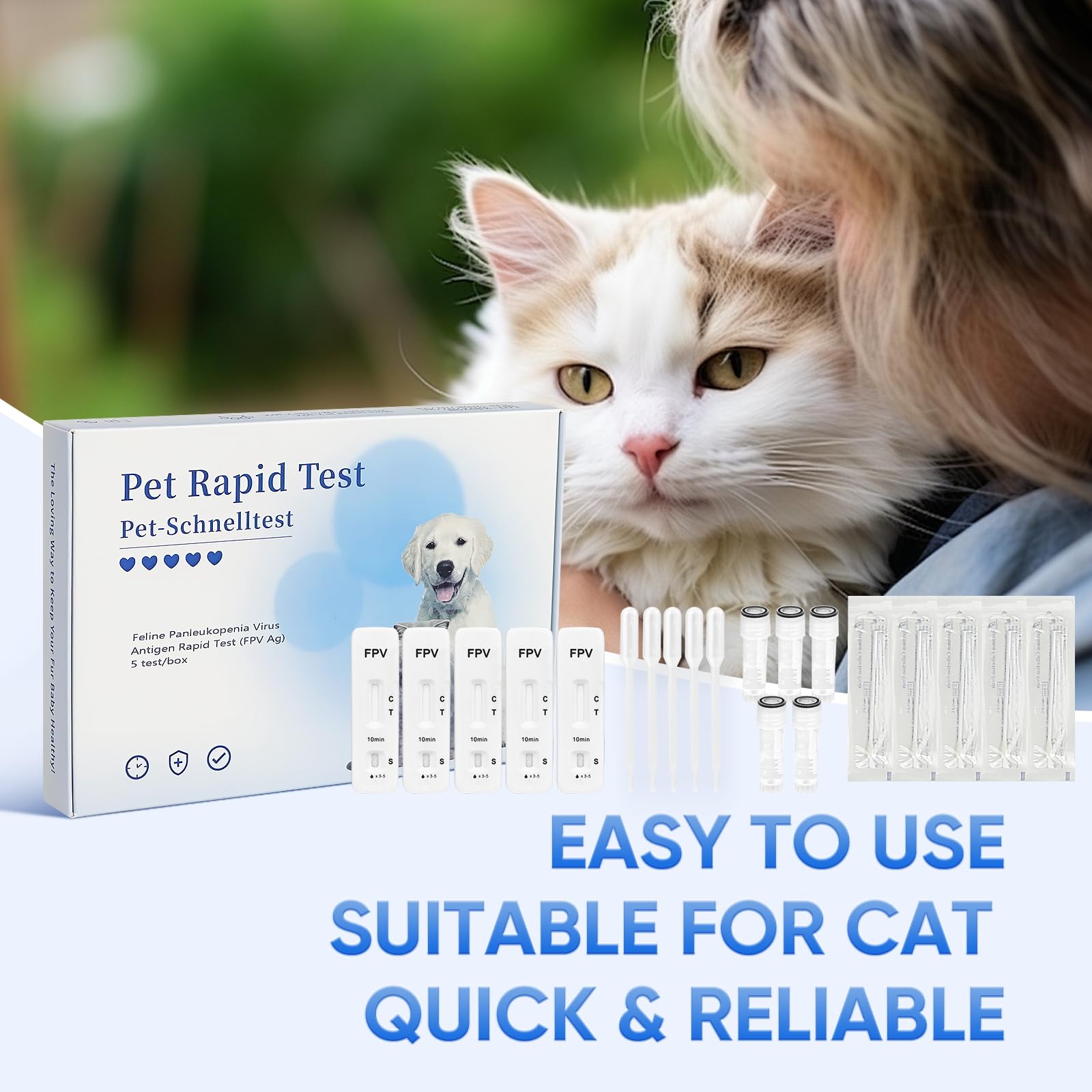 PawsXfun Cat Healthy FPV Test Kit for Cats - Accurate & Quick 5-Pieces Home Detection in Feces in 5-10 Minutes! Easy to Use Non-Invasive Early Diagnosis Tool Suitable for All Breeds & Ages