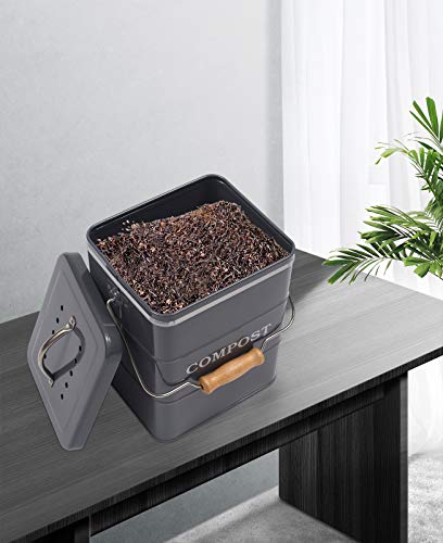 Xbopetda Stainless Steel Compost Bin for Kitchen Countertop,1 Gallon, includes Charcoal Filter,Compost Bucket Kitchen Pail Compost with Lid -Gray