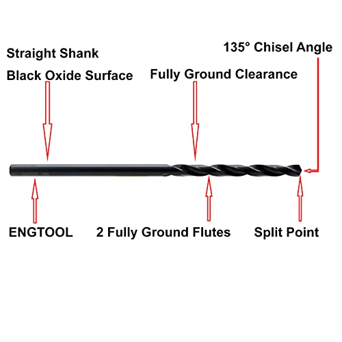 MAXTOOL 1/4""x6" 6pcs Identical Aircraft Extension Drills HSS M2 Extra Long Deep Twist Drill Bits Straight Shank Fully Ground Black; ACF02B06R16P6