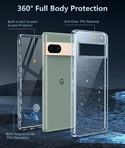 PUJUE for Google Pixel-7 Phone Case: Sparkly Clear Pixel 7 Silicone Protective Shockproof Cell Cover - Clear Cell Cases with Screen Protector - Full Protection Rubber Phone Cases