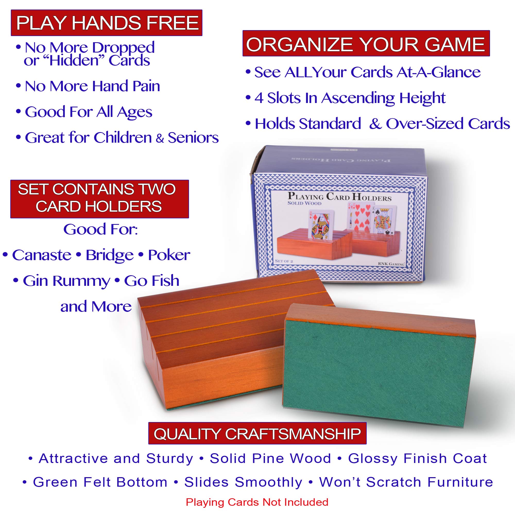 RNK Gaming Card Holders for Playing Cards Set of 2 Wooden Cardholder for Kids, Adults, & Seniors