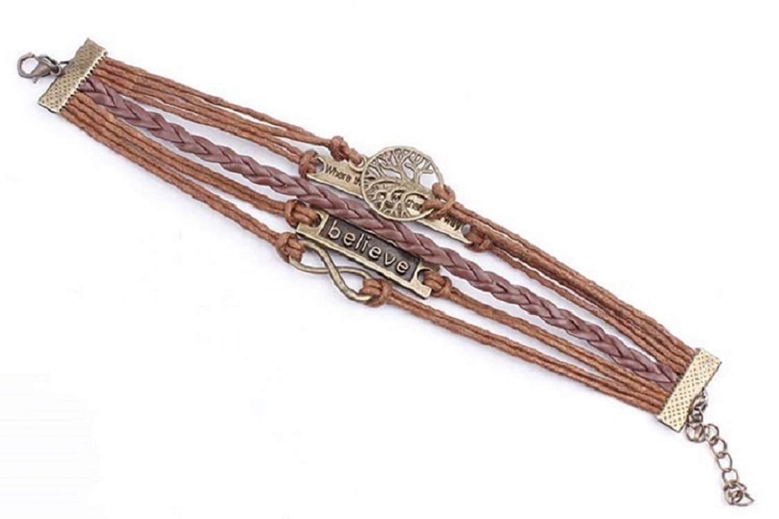 Harlorki Retro Vintage Handmade Pu Leather Bracelet Wristlet Bangle Wrist Band Hand Chain Charm Costume Bracelet for Women Men
