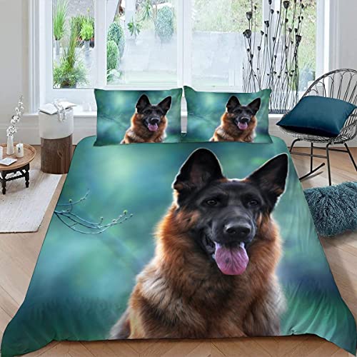 Quilt Cover Twin Size German Shepherd 3D Bedding Sets Shepherd Dog Duvet Cover Breathable Hypoallergenic Stain Wrinkle Resistant Microfiber with Zipper Closure,beding Set with 2 Pillowcase