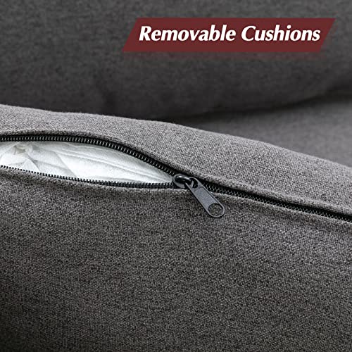 Upholstered Modern Loveseat Sofa Couch, Mini Couch with 2 Pillows and Metal Legs, 58" W Fabric Comfy Couches Furniture for Living Room, Bedroom, Compact Small Space, Apartment, Office (Grey)