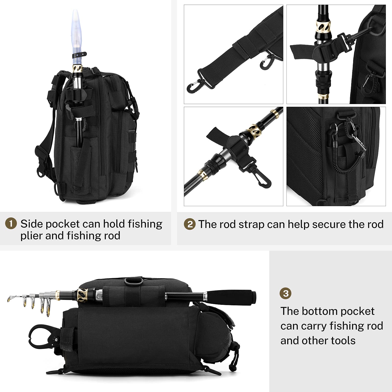 Gonex Fishing Tackle Bag with 1x 3600 Tackle Box, Water-Resistant Fishing Backpack with Removable Shoulder Strap, Outdoor Shoulder Backpack Tackle Bag with Rod Holder