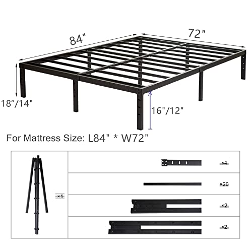 Wulanos California King Size Bed Frame with Steel Slats Support, Sturdy and Durable, 14 Inch High 3500lbs Heavy Duty Metal Platform Frames, No Box Spring Needed, Noise-Free
