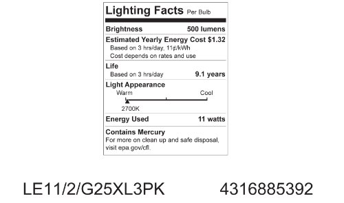 GE Lighting 85392 Energy Smart CFL 11-Watt (40-watt replacement) 500-Lumen G25 Light Bulb with Medium Base, 3-Pack