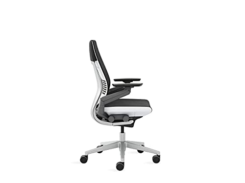 Steelcase Gesture Office Chair - Cogent: Connect Licorice Fabric, Wrapped Back, Light on Light Frame, Platinum Metallic Base