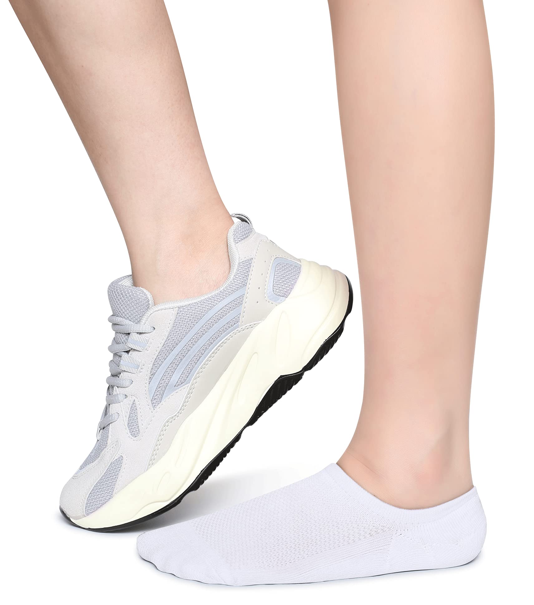 Henwarry Women's Thick Cushion Low Cut Cotton Ankle Socks Running Mesh No Show Athletic Socks-5 Pairs (A02-White, 9-11)