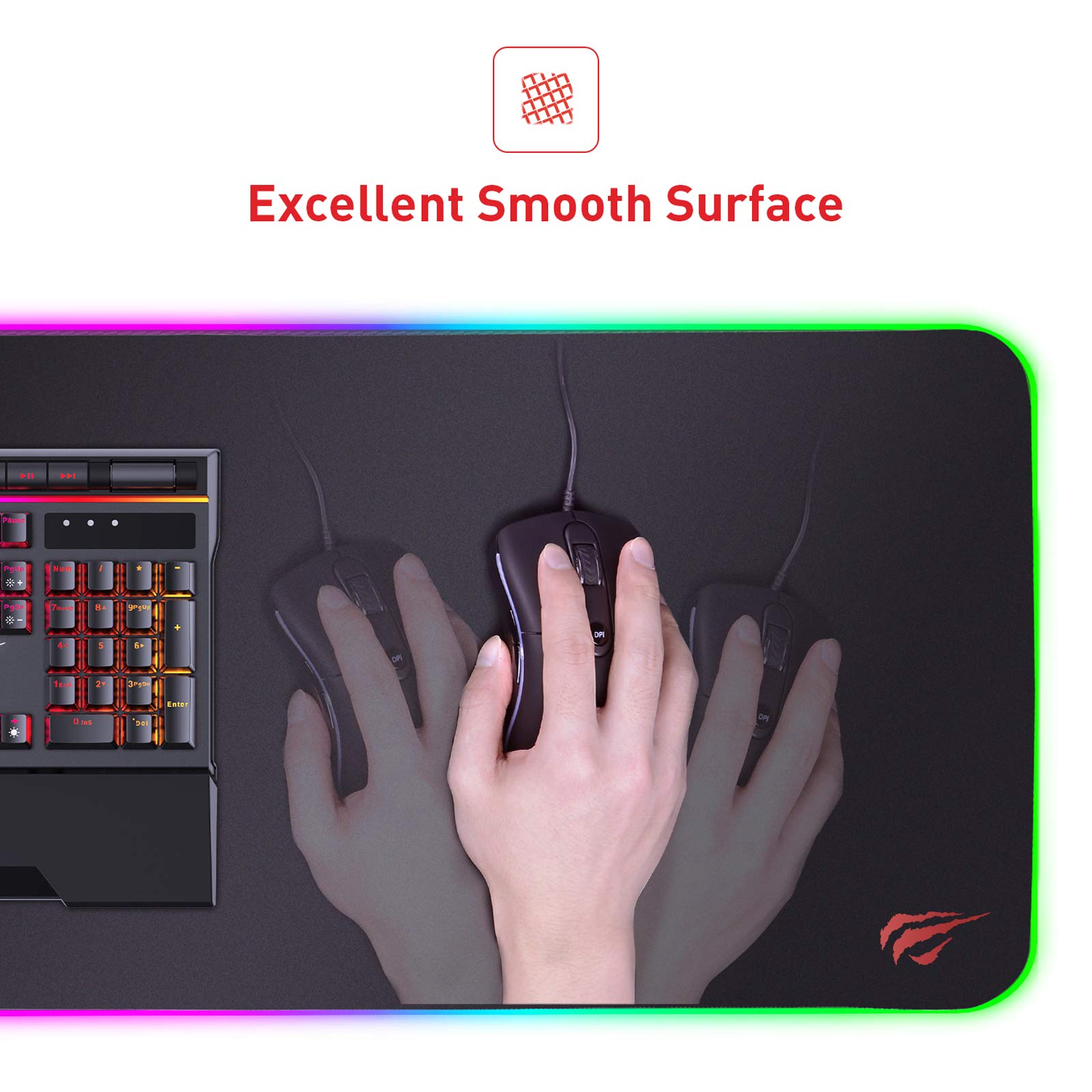 havit RGB Gaming Mouse Pad Soft Non-Slip Rubber Base Mouse Mat for Laptop Computer PC Games (27.5 X 11.2 X 0.11 inches, Black)