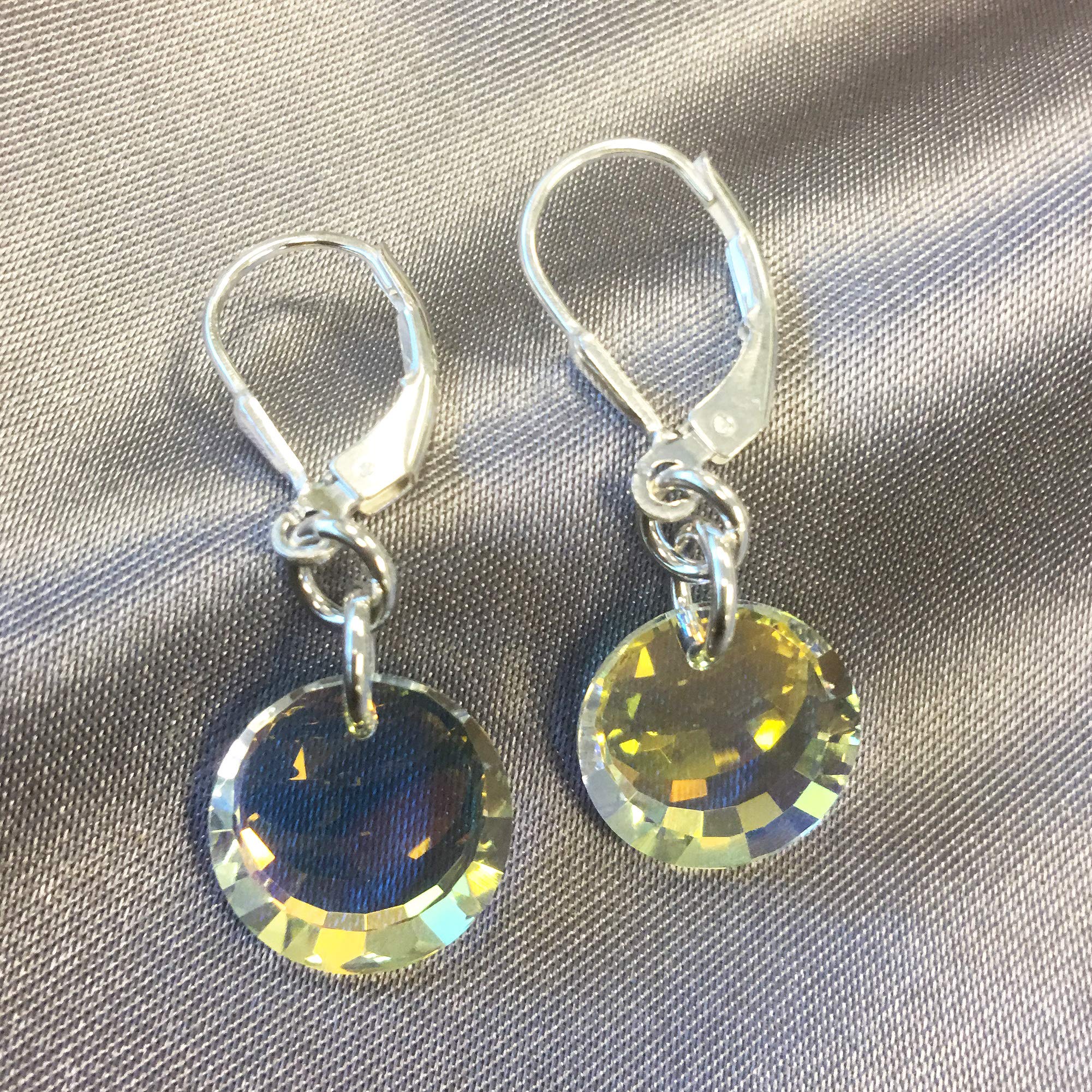 Gem Avenue Sterling Silver Made with Swarovski Elements Clear AB Crystal Disc Handmade Drop Earrings