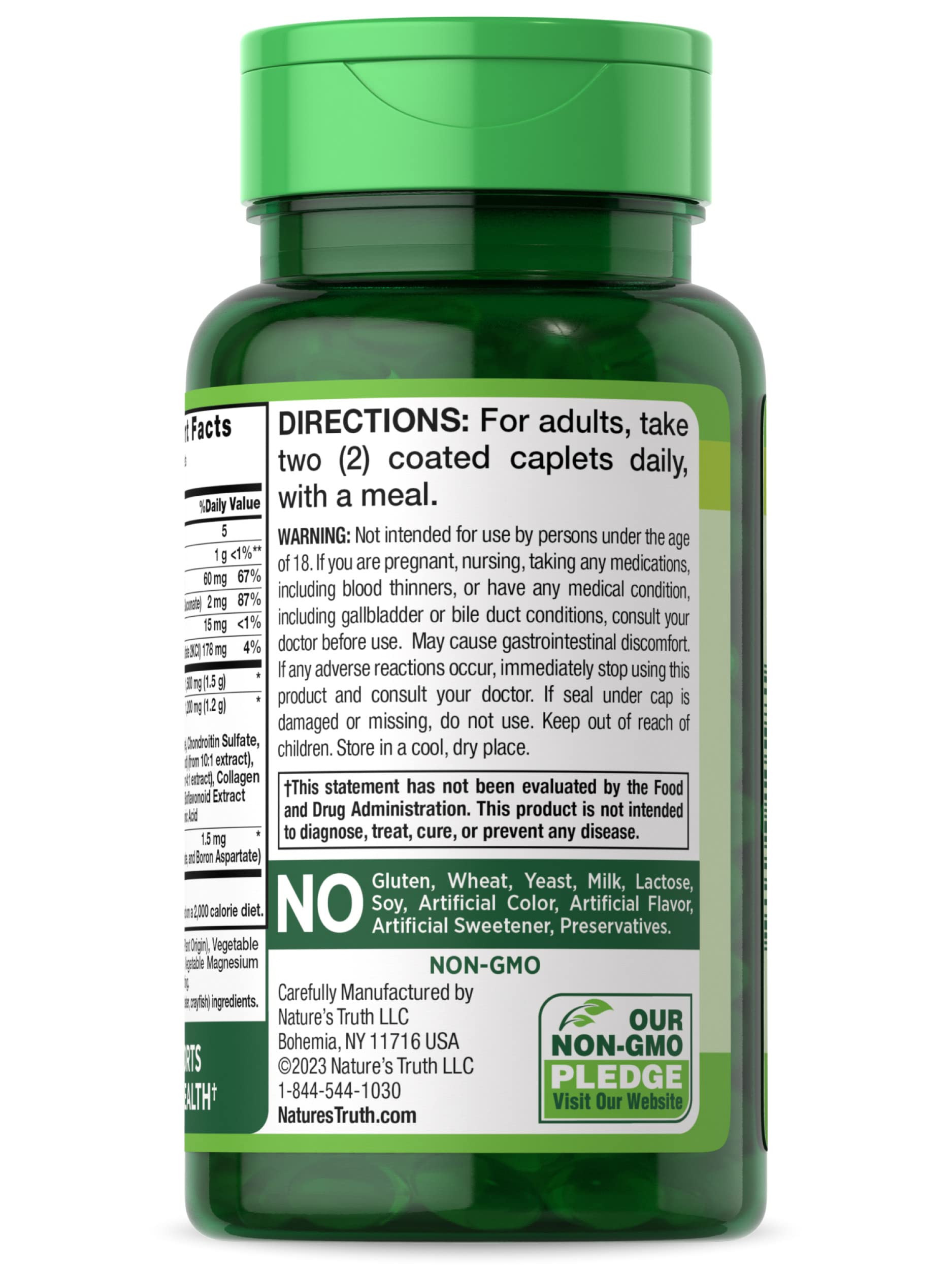 Glucosamine Chondroitin MSM Complex | 60 Caplets | Triple Strength Supplement with Turmeric | Non-GMO and Gluten Free Supplement | by Nature's Truth