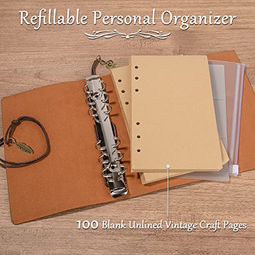 Vintage Leather Refillable Notebook, Hard Cover Retro Journal, 100 Unlined Paper, Pocket Notebook Diaries, Sketchbooks (Grey Magpie) View translation