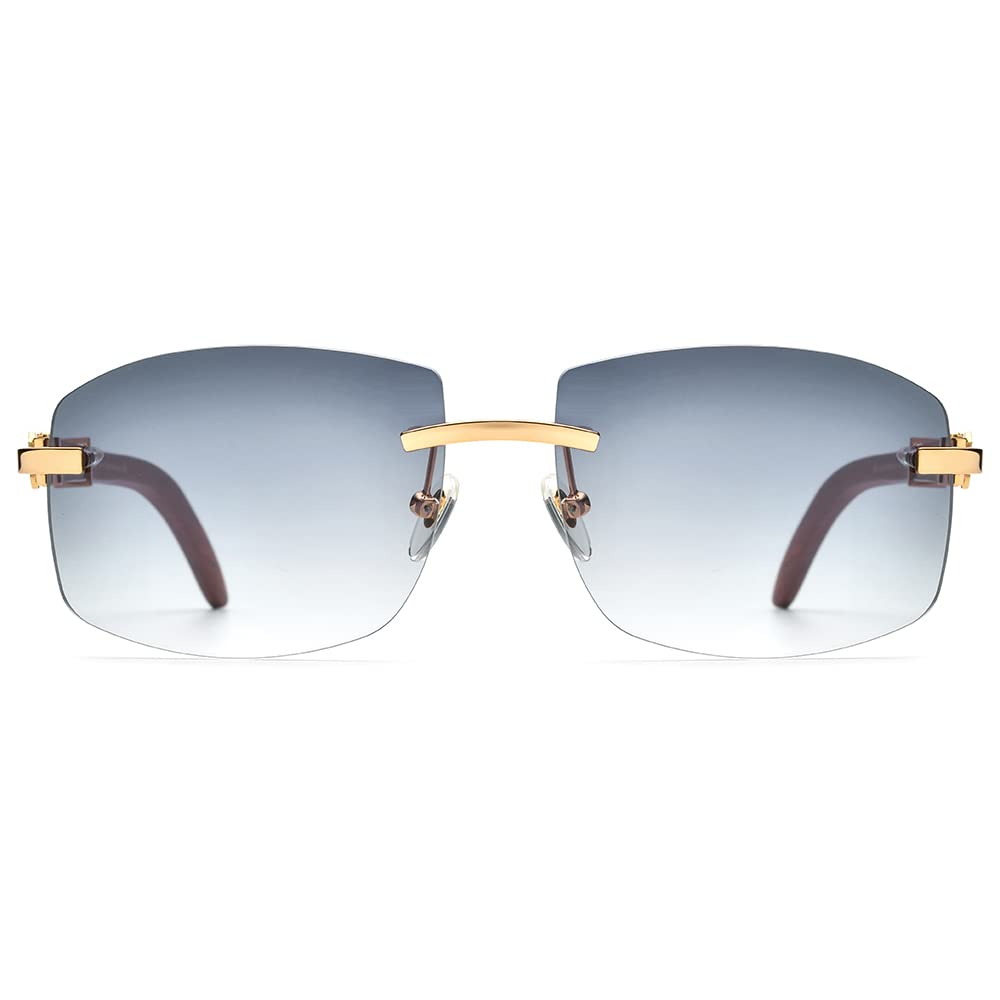 HEPIDEM 100% Really Buffalo Horn Sunglasses for Men,Rimless Square Buffs Sun Glasses (50259 Really Red Wood)