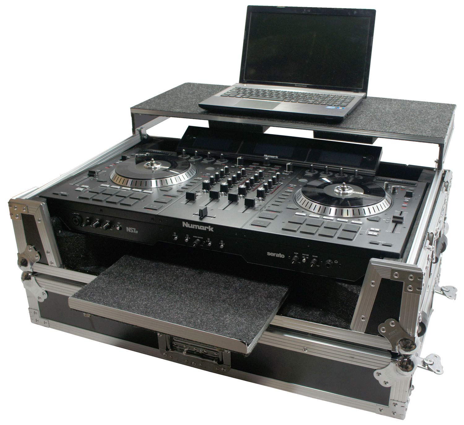 Harmony Audio HCNS7IIWLTTR Flight Glide Laptop Stand Road DJ Custom Case Compatible with Numark NS7III