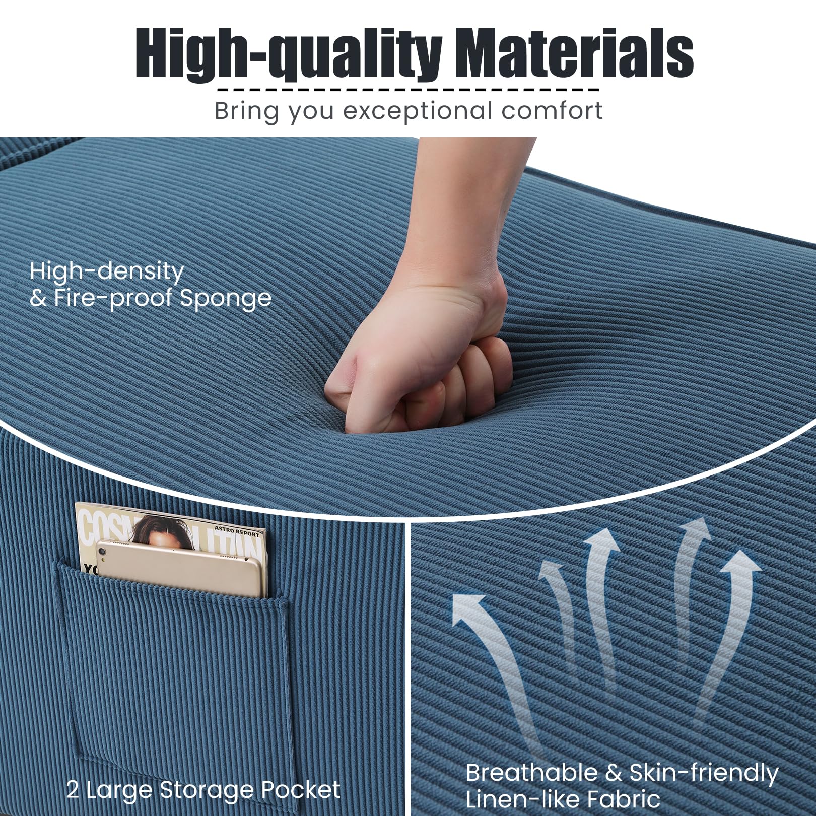 Sleeper Sofa Chair Bed, 2024 Upgrade 4-in-1 Convertible Sleeper Sofa Bed, Sleeper Chair Pullout Sofa Bed with Adjustable Backrest, Corduroy Ottoman Bed Sleeper for Living Room Apartment Office, Grey