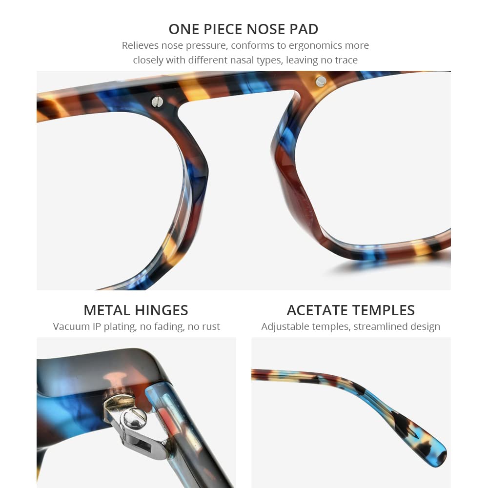 HEPIDEM Acetate Glasses Men,Vintage Retro Polygon Square Spectacles Myopia Optical Eyeglasses Frame (9174 Transparent Grey)