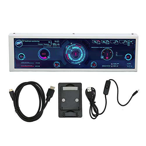 PC CPU RAM HDD Data Monitor, 8.8in IPS Screen Computer Temperature Display with Holder, Live System Readouts GPU Internet Speed Weather Forecast Visual Theme Editor