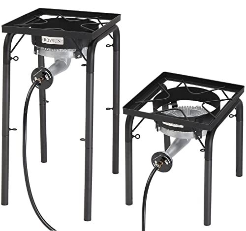 ROVSUN 200,000-BTU Powerful Propane Burner, High Pressure Portable Single Gas Stove Cooker with Adjustable Height & 20psi Regulator for Outdoor Camp Cooking Home Brewing Turkey Frying Maple Syrup Boil