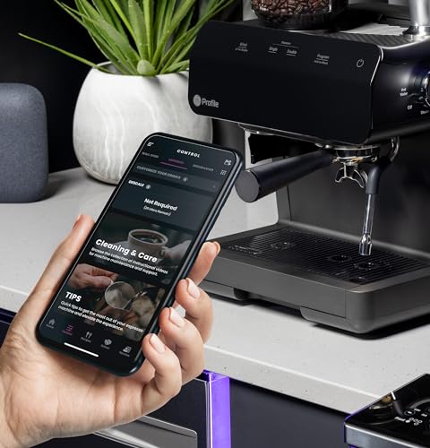 GE Profile Semi Automatic Espresso Machine + Steam Frother | Italian-Made 15 Bar Pump for Balanced Extraction | 15 Adjustable Grind Size Levels | WiFi Connected for Drink Customization | Black