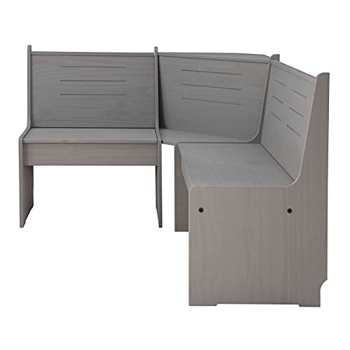 Riverbay Furniture Pine Wood Indoor 3 Piece Kitchen Corner Table Booth Bench Breakfast Dining Nook Set Dining Nook Set in Gray
