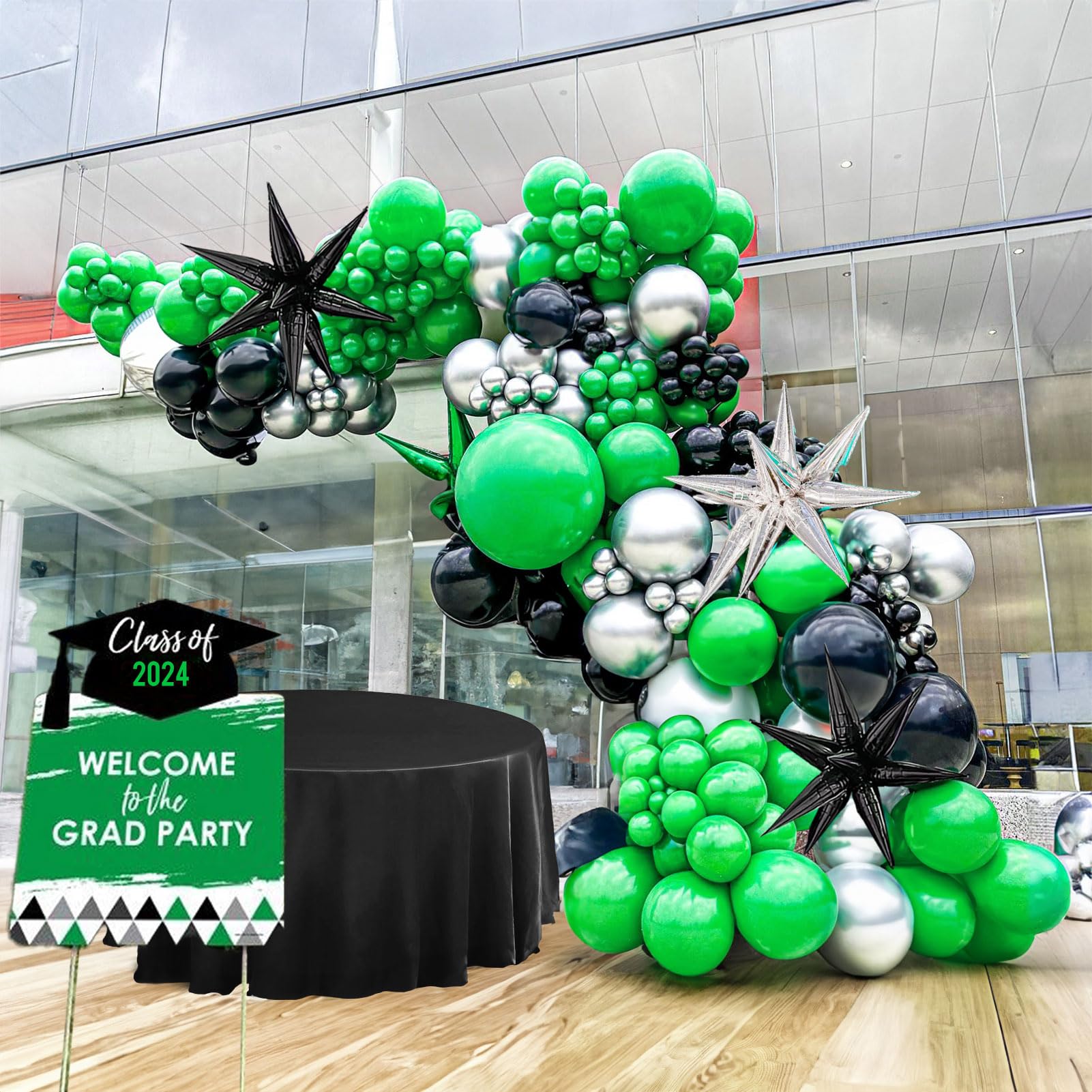 Winter Merry Christmas Green and black silver Balloon Garland Arch Kit 121PcS with Star foil Balloons for birthday baby shower 2025 graduation anniversary Decorations