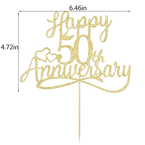 Sleyberoy Glitter Happy 50th Anniversary Cake Toppers -Wedding Anniversary Party Decorations, 50th Wedding Anniversary, Company Anniversary Party, Birthday Party Decorations (50thGold)(Fifty)