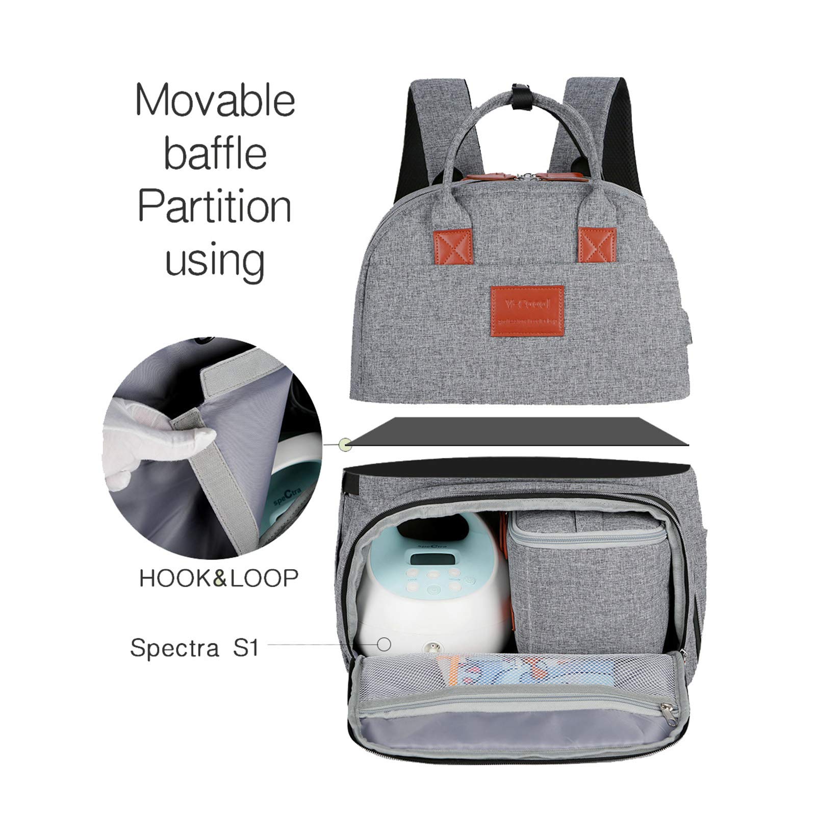 V-COOOL Breast Pump Bag Backpack for Work Mom (Gray) and Breast Pump Parts Wet Bag(Leaves)
