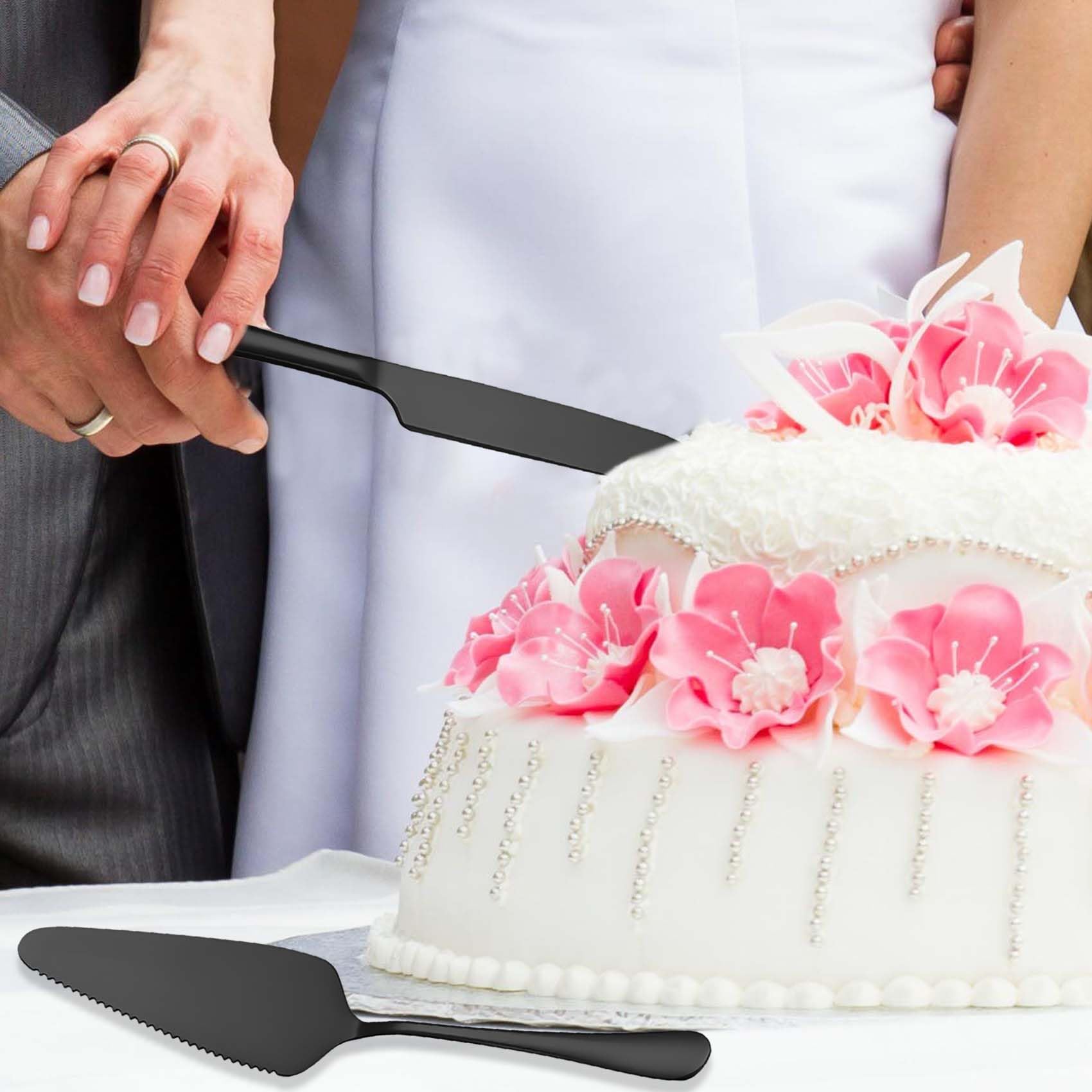 STNRST-IN Cake Knife and Server Set, Silver Stainless Steel Pie Server Cake Cutting Set for Wedding, Cake Cutter Cake Knife Serving Set for Wedding, Birthday and Parties (Silver)