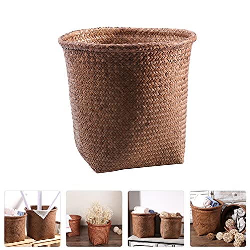 Toyvian Woven Wastebasket Woven Basket Trash Can, 1Pc Rattan Storage Basket Wastebasket Garbage Bin for Home Bathroom Kitchens Office- 26X26X26CM Office Wastebasket